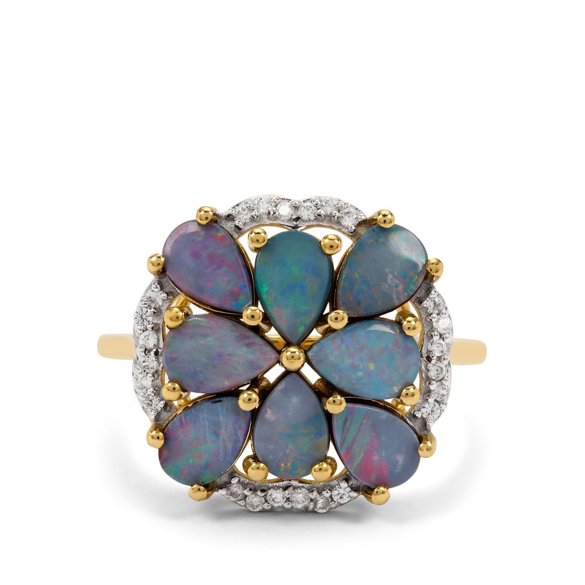 Crystal Opal on Ironstone Ring with White Zircon in 9K Gold | Gemporia