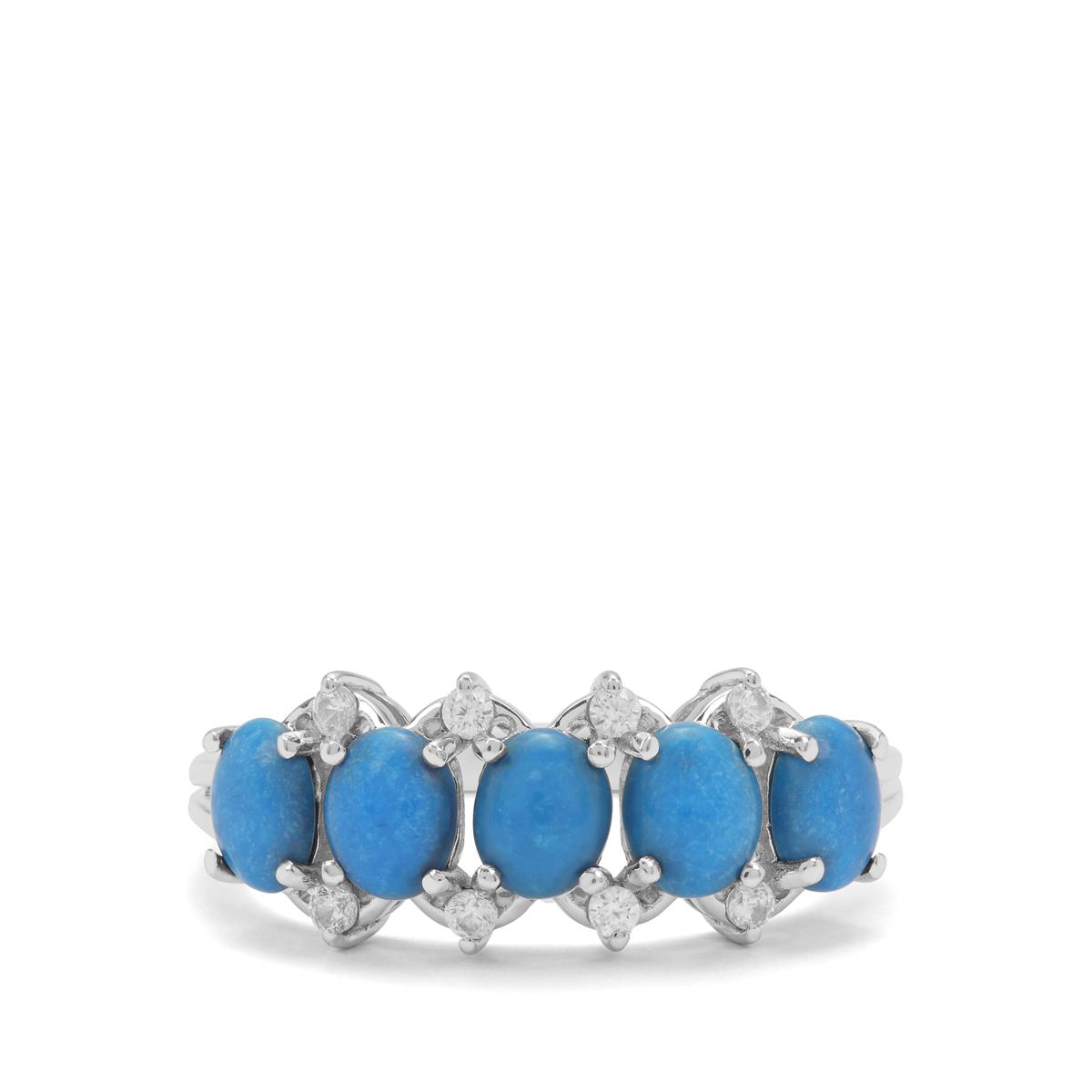 Ceruleite Ring with White Zircon in Sterling Silver 1.55cts | Gemporia