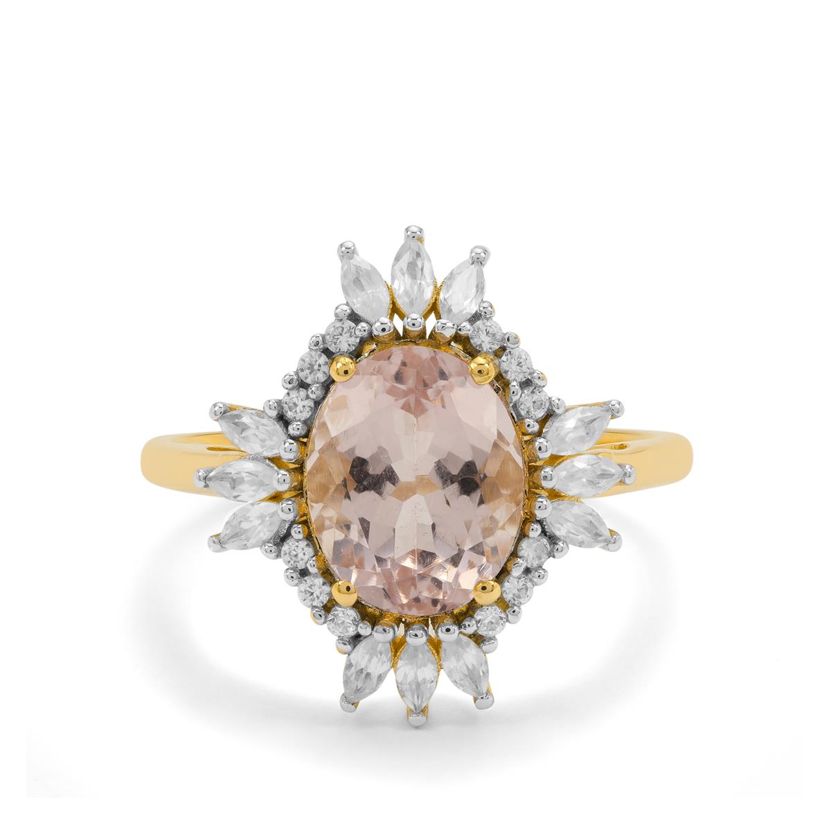 Mozambique Morganite Ring with White Zircon in 9K Gold 2.90cts | Gemporia