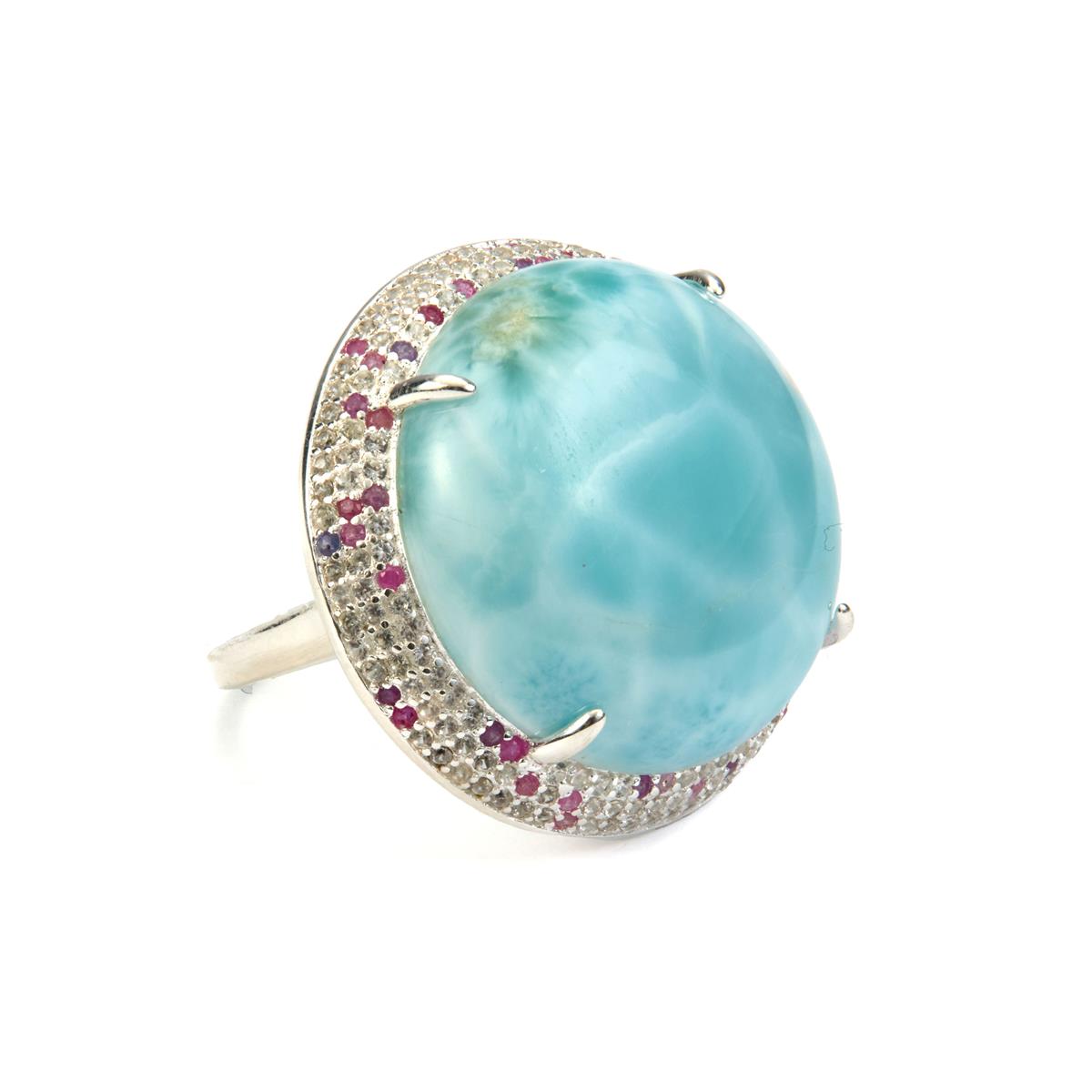 Larimar Ring with Pink Sapphire and White Zircon in Sterling Silver 26 ...
