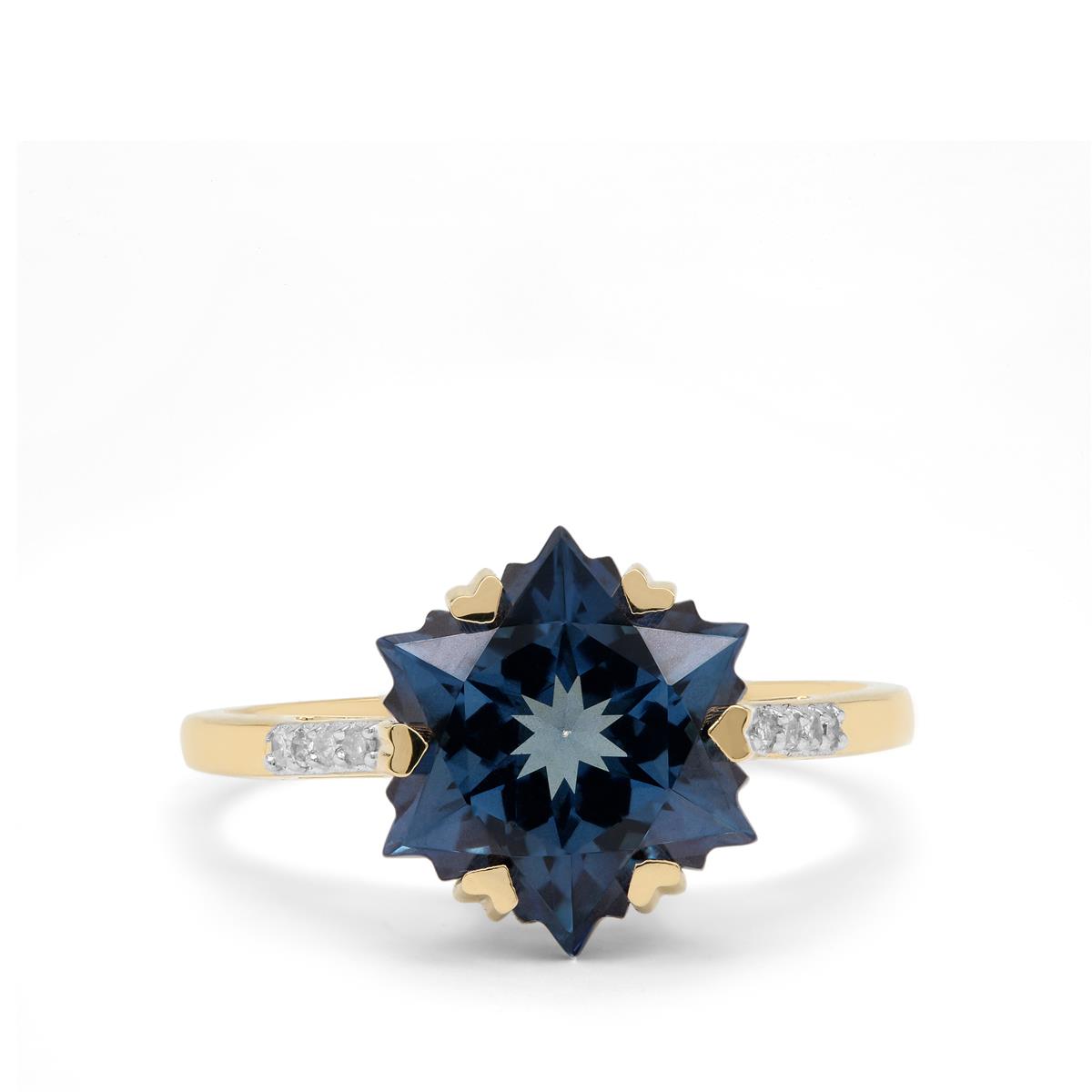 Snowflake Cut Royal Blue Topaz Ring with Diamond in 9K Gold 5.65cts ...