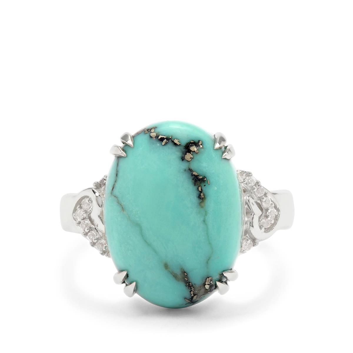 Australian Turquoise Ring with White Zircon in Sterling Silver 8.70cts ...