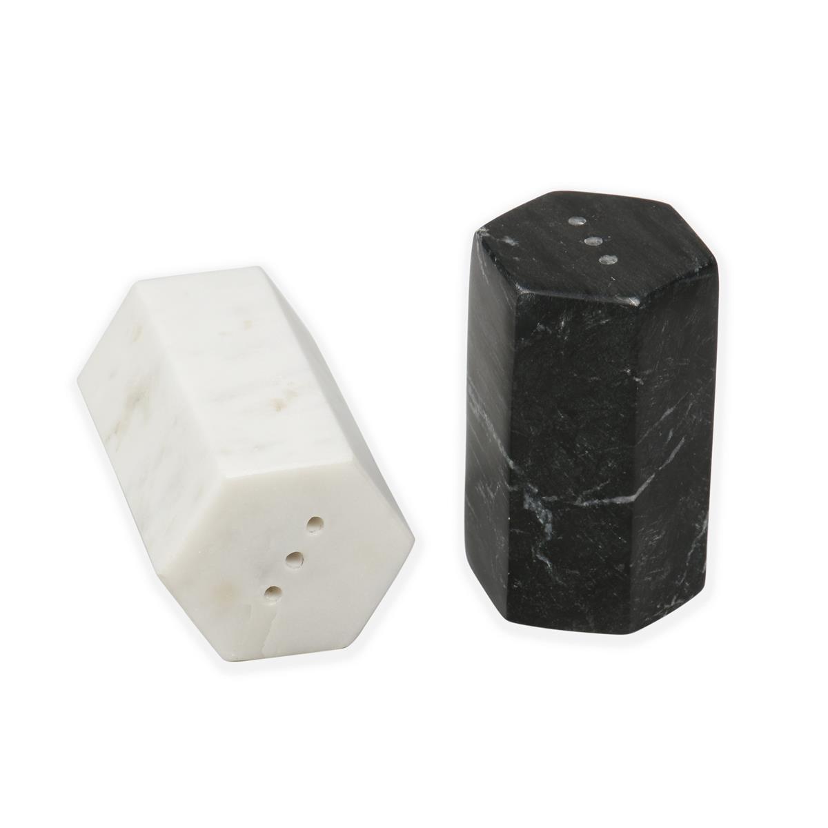 Hand Carved Black & White Marble Salt & Pepper Shakers | Gemporia