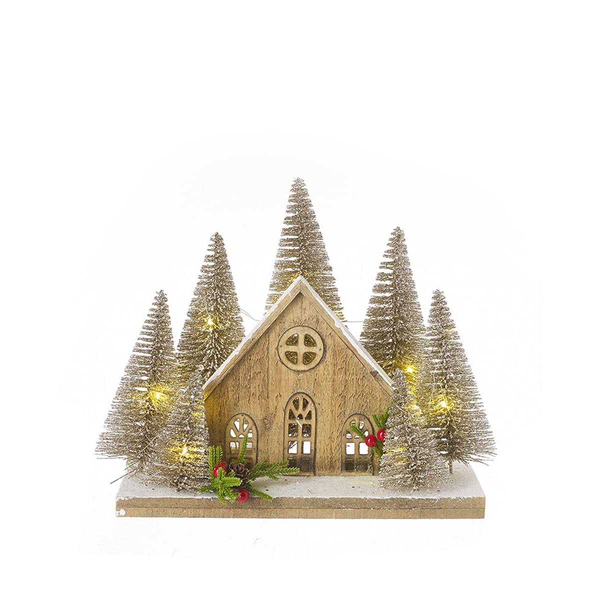 Wooden House With Light Up Trees | Gemporia
