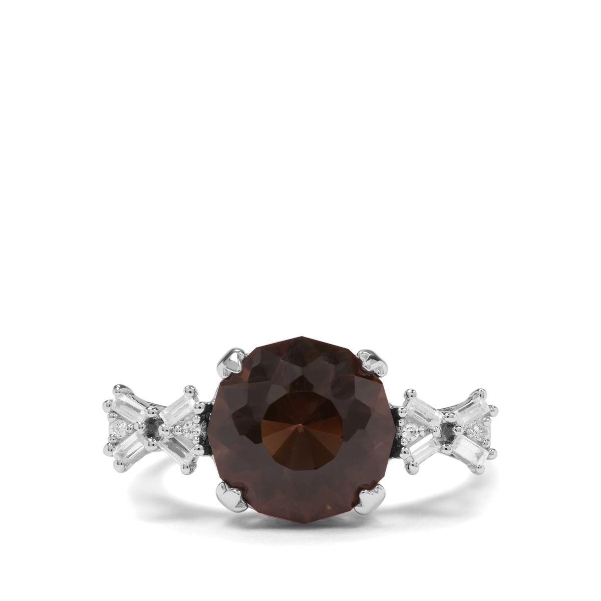 Lotus Cut Smokey Quartz Ring with White Zircon in Sterling Silver 3 ...