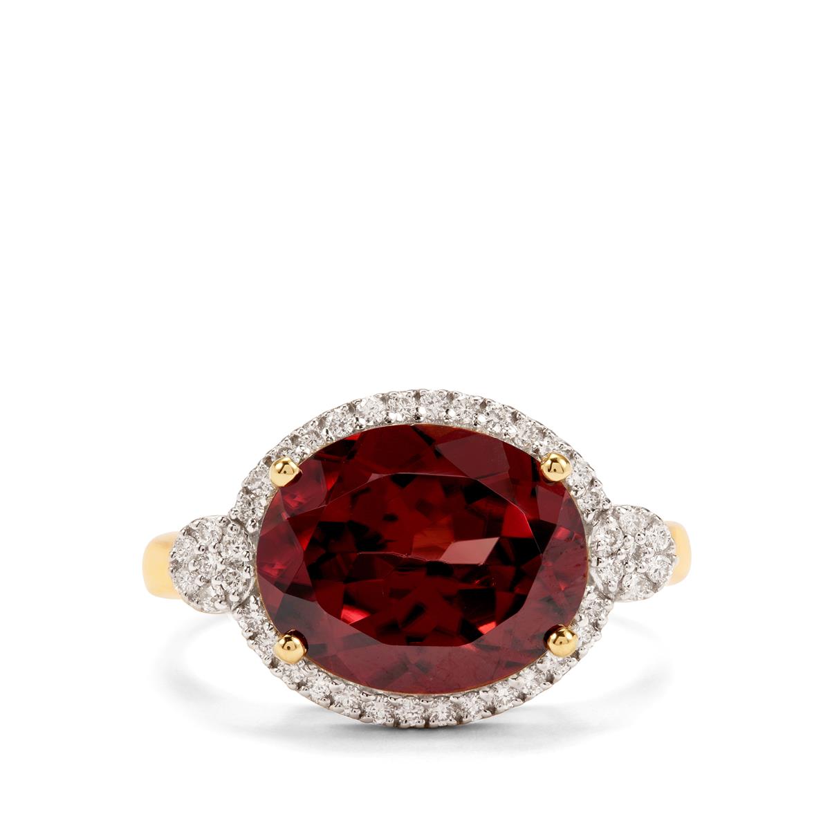 Red Zircon Ring with Diamond in 18K Gold 6.56cts | Gemporia