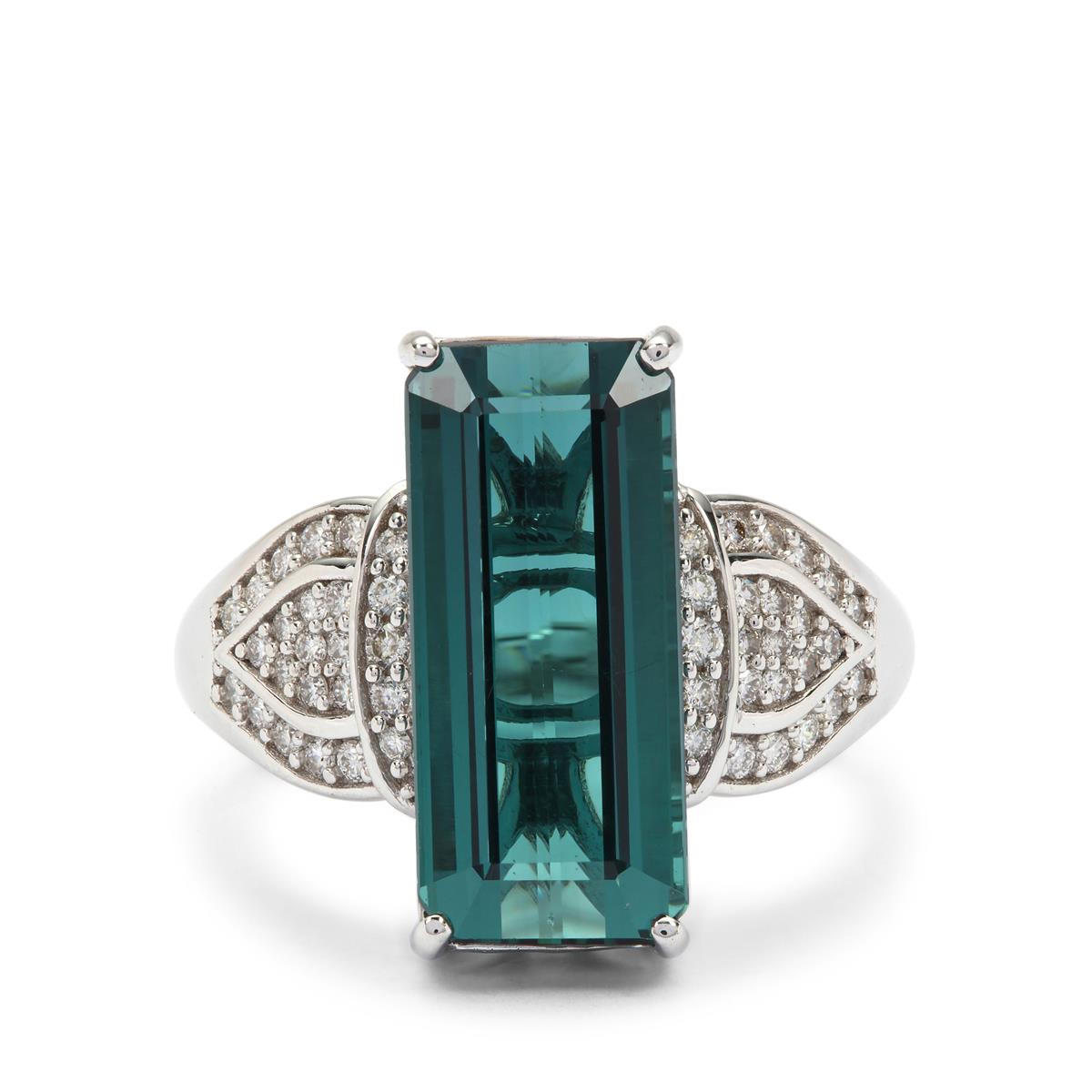 Indicolite Tourmaline & Diamond 18K White Gold Ring MTGW 5.91cts | Gemporia