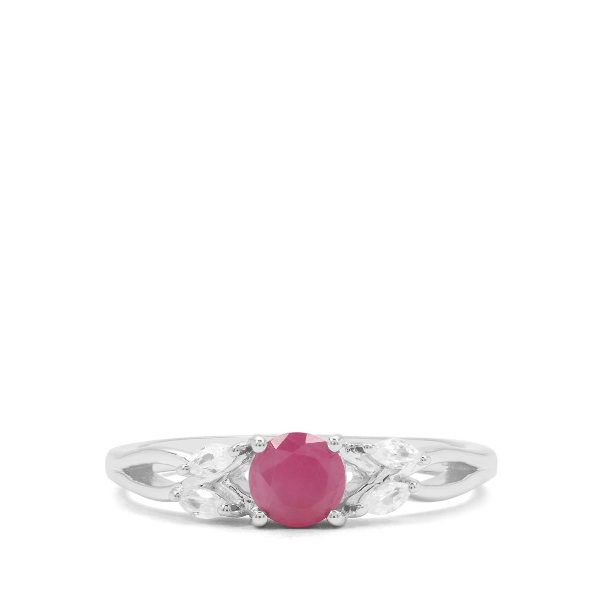 Kenyan Ruby Ring with White Zircon in Sterling Silver 0.85ct | Gemporia