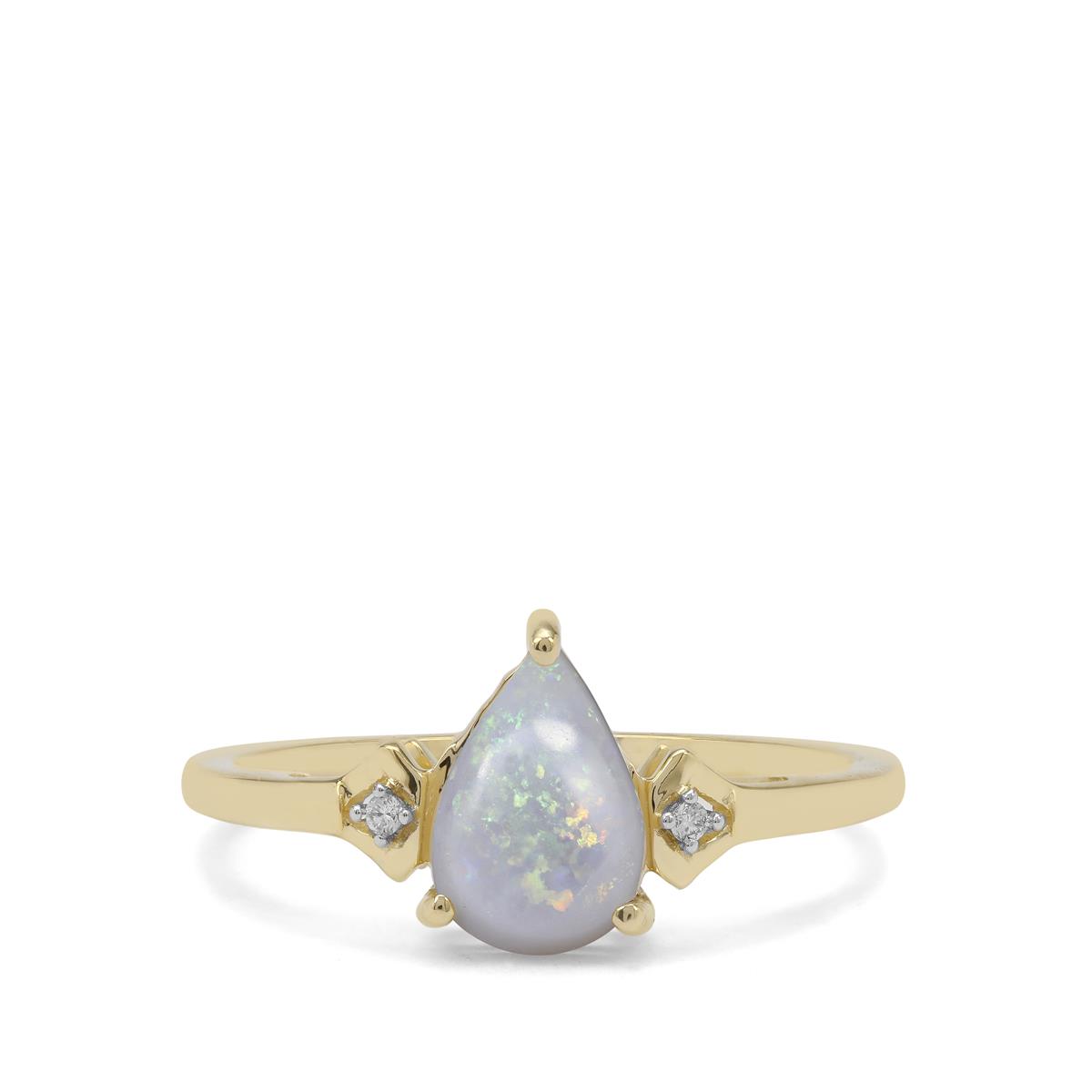Coober Pedy Opal Ring with Argyle Diamond in 9K Gold 0.67ct | Gemporia