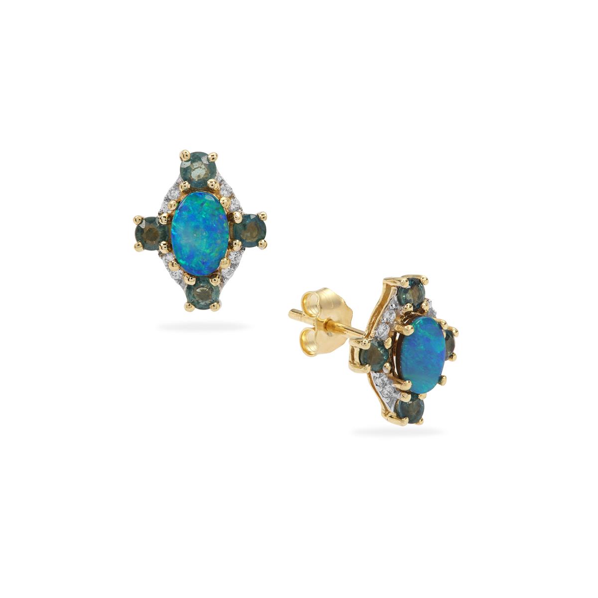 Crystal Opal On Ironstone Australian Blue Sapphire And White Zircon 9k