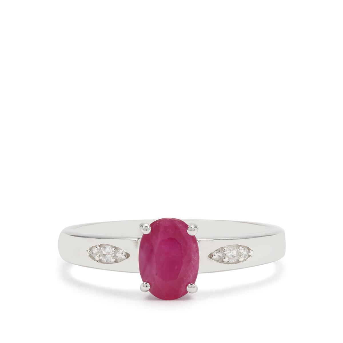 Kenyan Ruby Ring with White Zircon in Sterling Silver 1.25cts | Gemporia