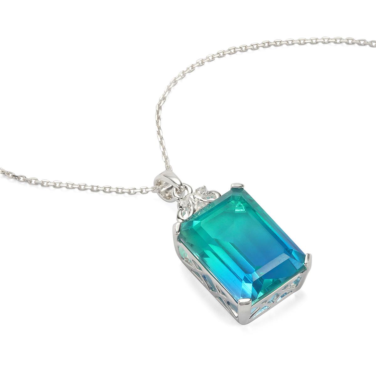 Ocean Quartz Pendant with White Topaz in Sterling Silver 12cts | Gemporia