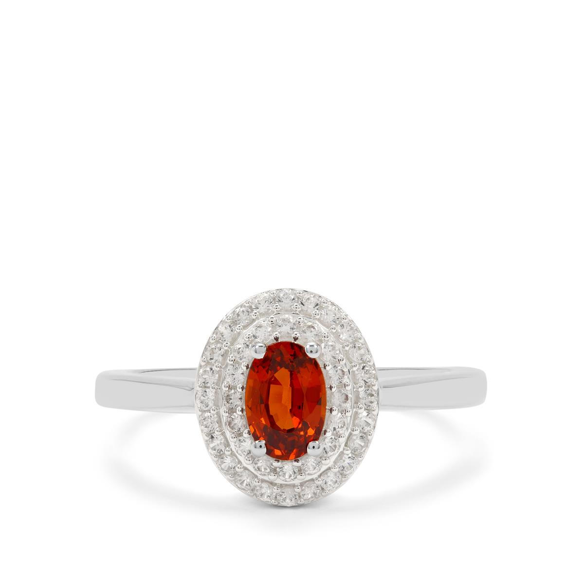 Mandarin Garnet Ring with White Zircon in Sterling Silver 1ct | Gemporia