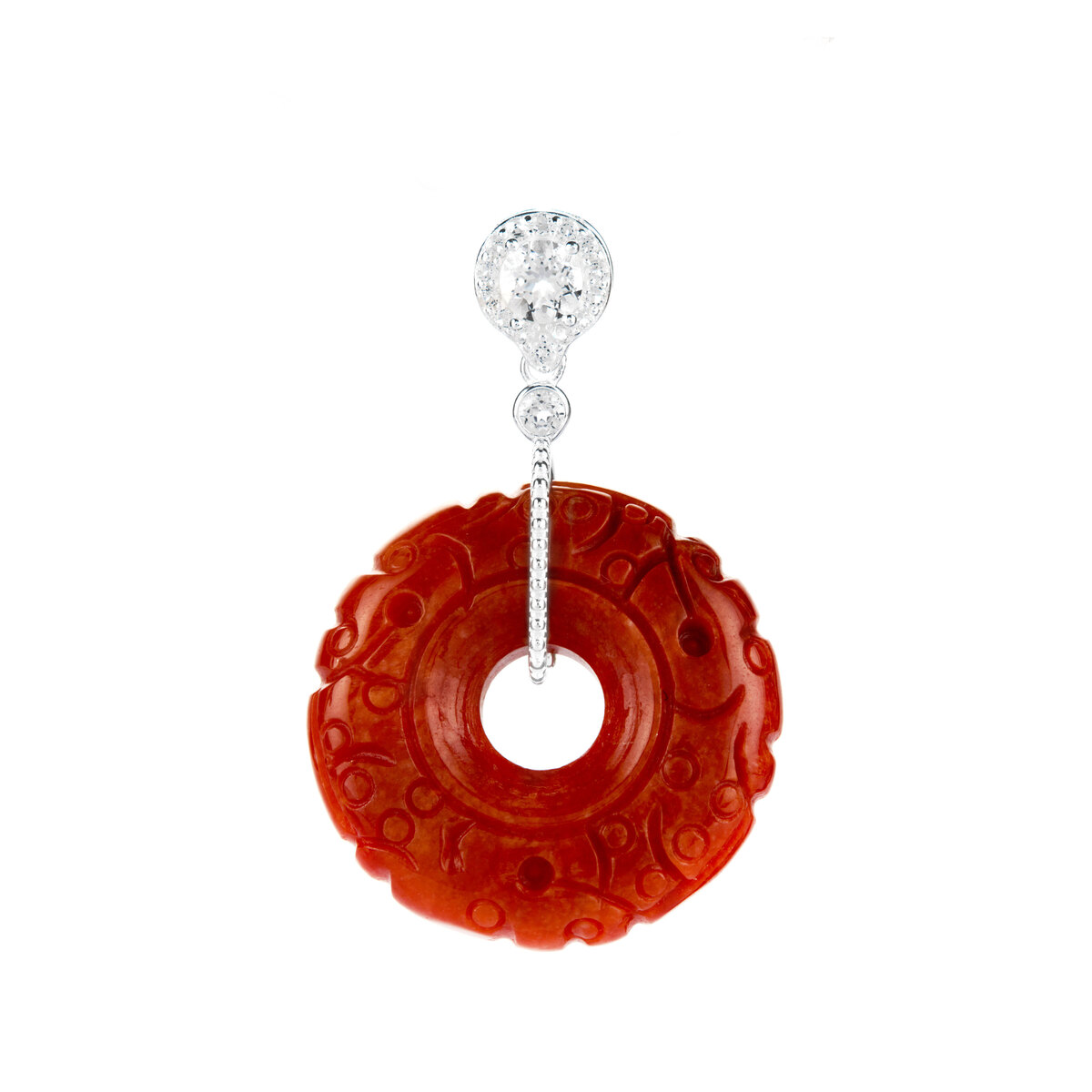 Burmese Red Jadeite Carved Pendant with White Topaz in Sterling Silver ...
