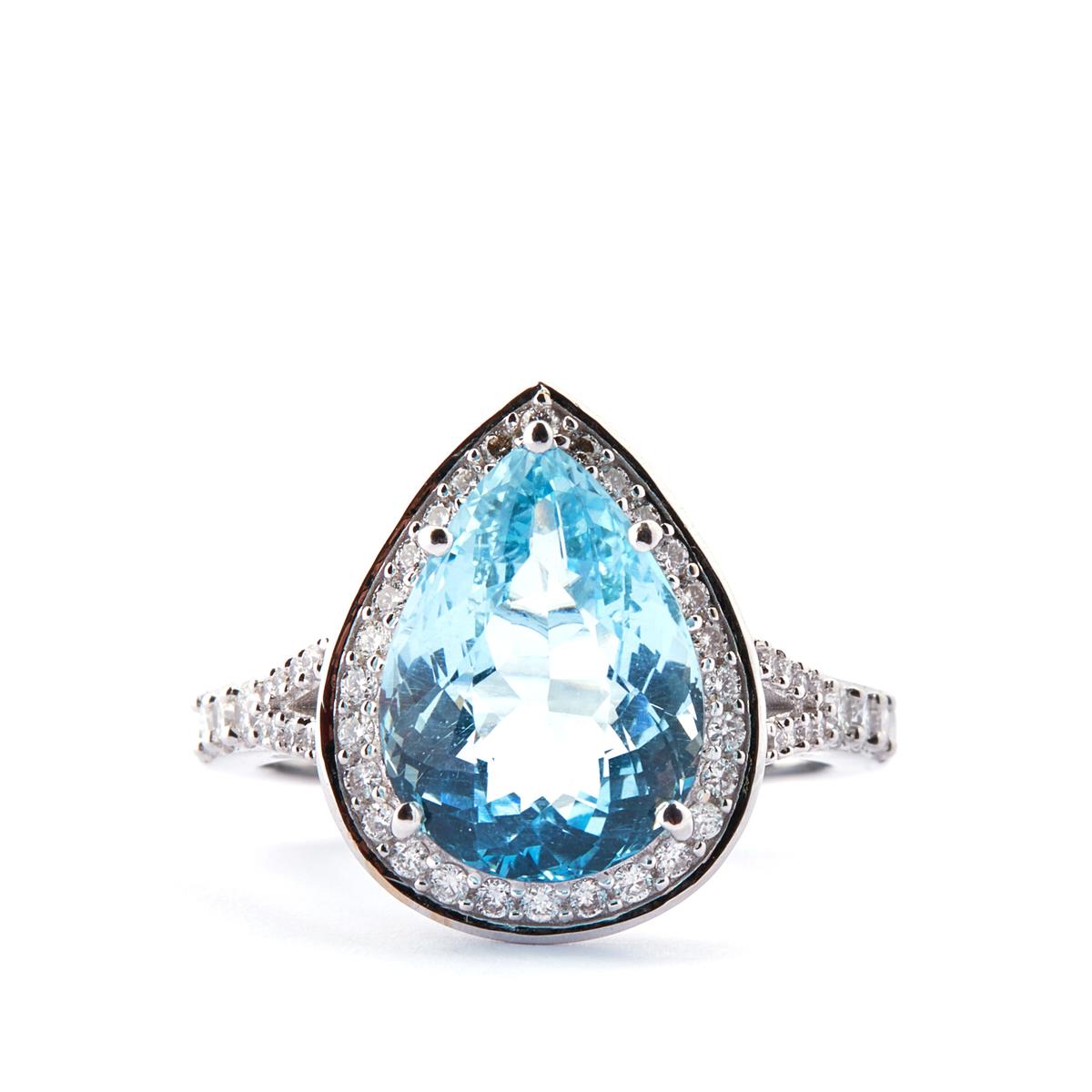 Santa Maria Aquamarine Ring with Diamonds in 18K White Gold 4.90cts ...