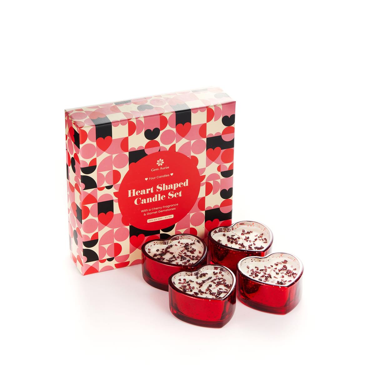 Gem Auras Set of 4 Heart Candles with Garnet Gemstones ATGW 80cts ...