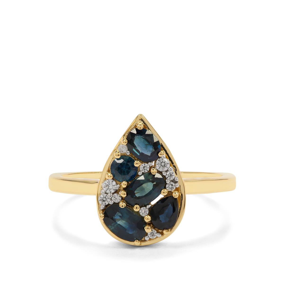 Australian Blue Sapphire Ring with White Zircon in 9K Gold 1.25cts ...