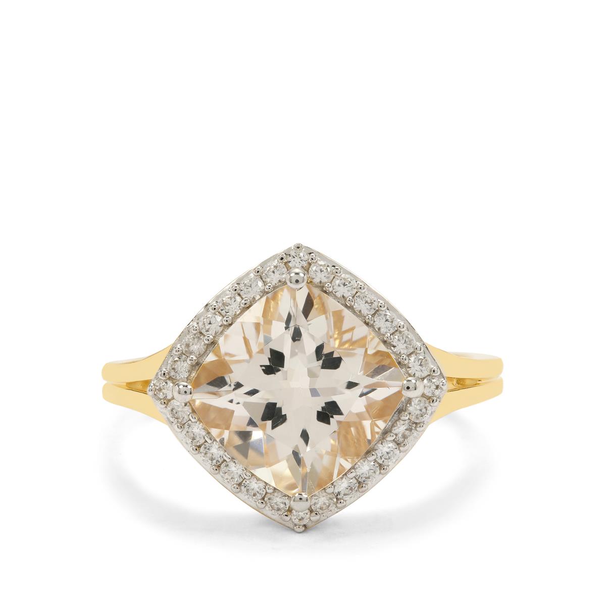 Aurora Danburite Ring with White Zircon in 9K Gold 3.70cts | Gemporia