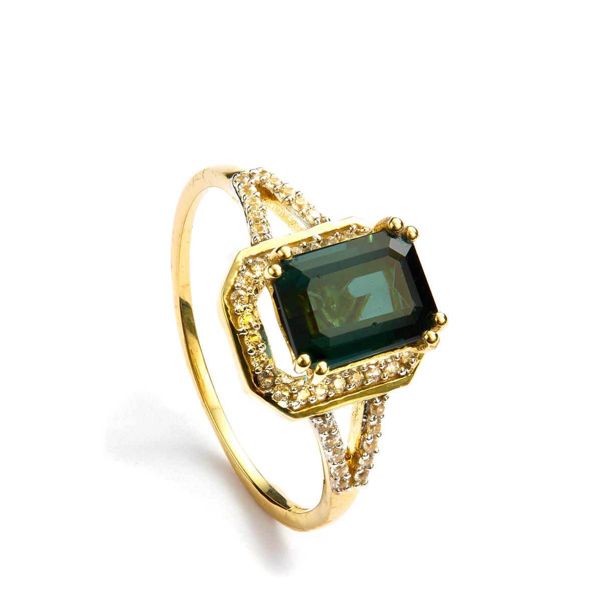 Mutuca Indicolite Ring with White Zircon in 9K Gold 2.50cts | Gemporia