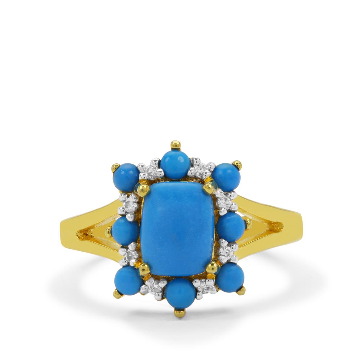 Ceruleite Ring with White Zircon in Gold Plated Sterling Silver 1.70cts ...