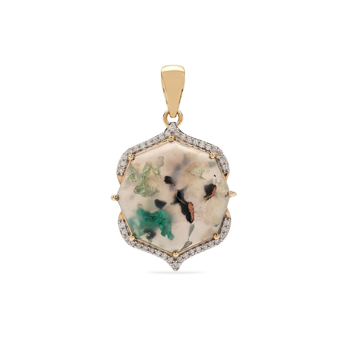 Blue Aquadite Pendant with Diamonds in 18K Gold 18.97cts | Gemporia