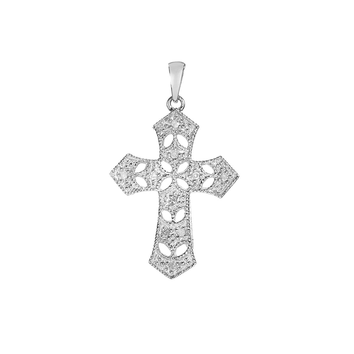 Diamond Filigree Cross Pendant in 9K White Gold 0.05ct | Gemporia
