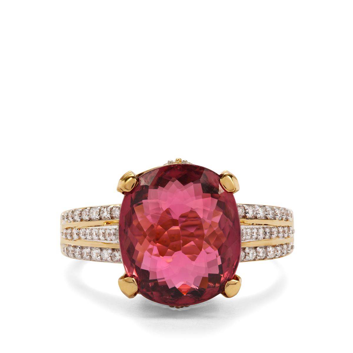 Congo Pink Tourmaline Ring with Diamond in 18K Gold 6.30cts | Gemporia