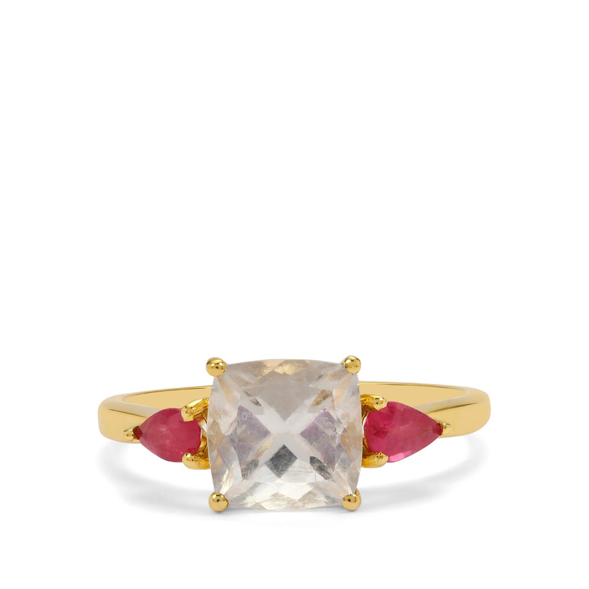 Hyalite Opal Ring with Burmese Ruby in 9K Gold 2cts | Gemporia