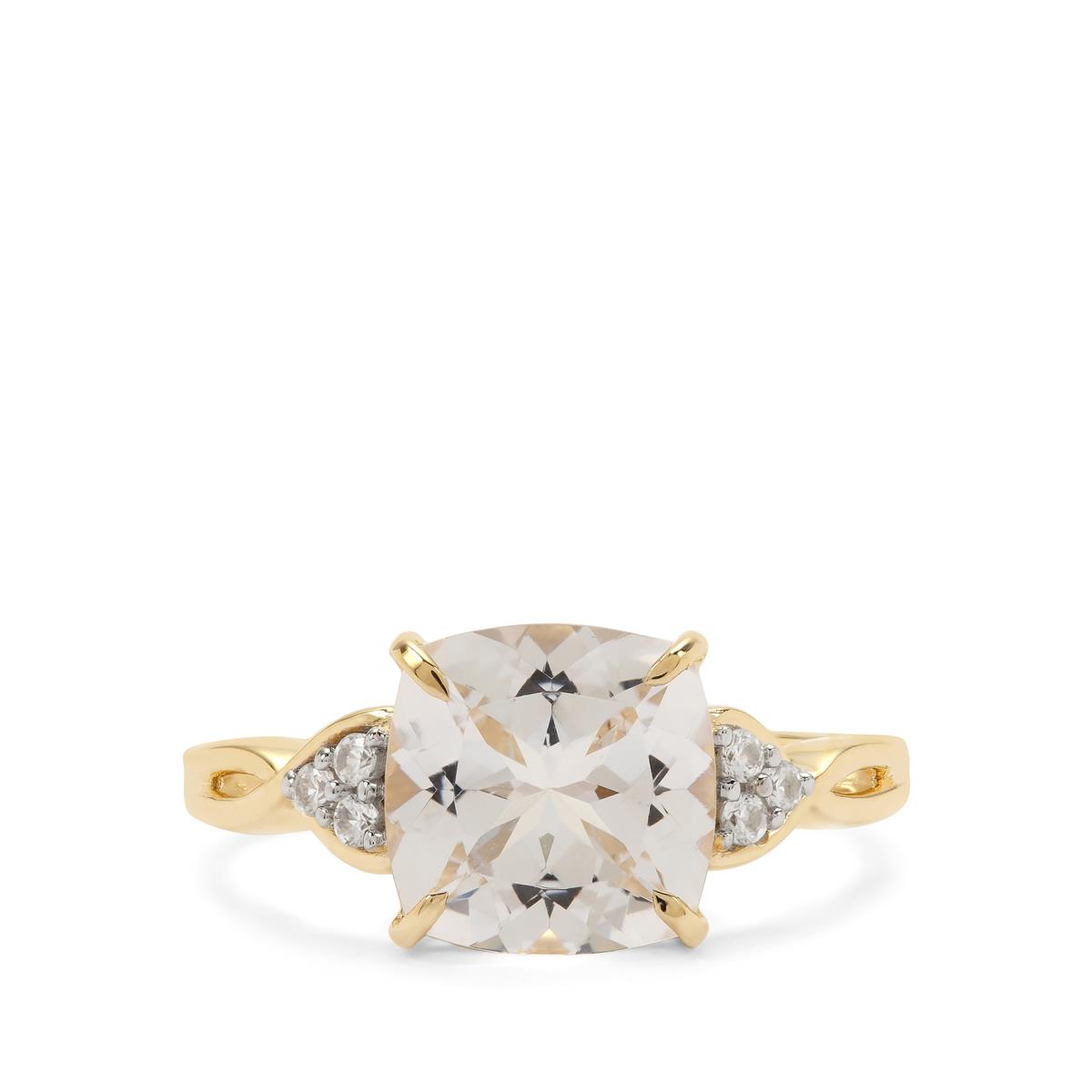 Aurora Danburite Ring with White Zircon in 9K Gold 3.45cts | Gemporia