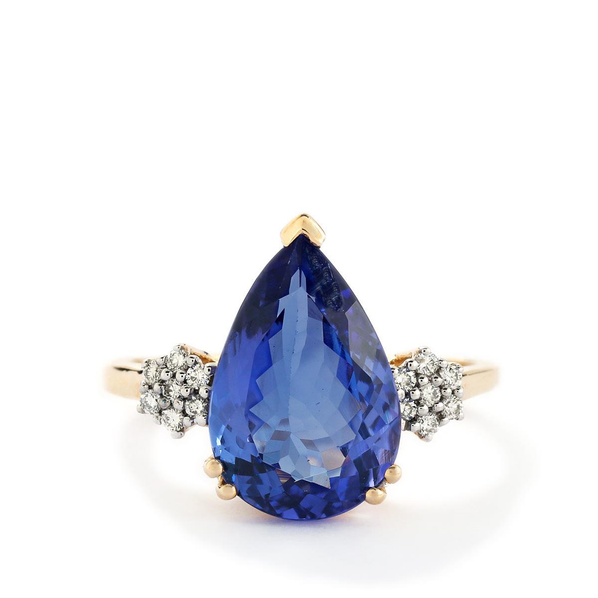 AA Tanzanite & Diamond 14k Gold Tomas Rae Ring ATGW 4.31cts | Gemporia