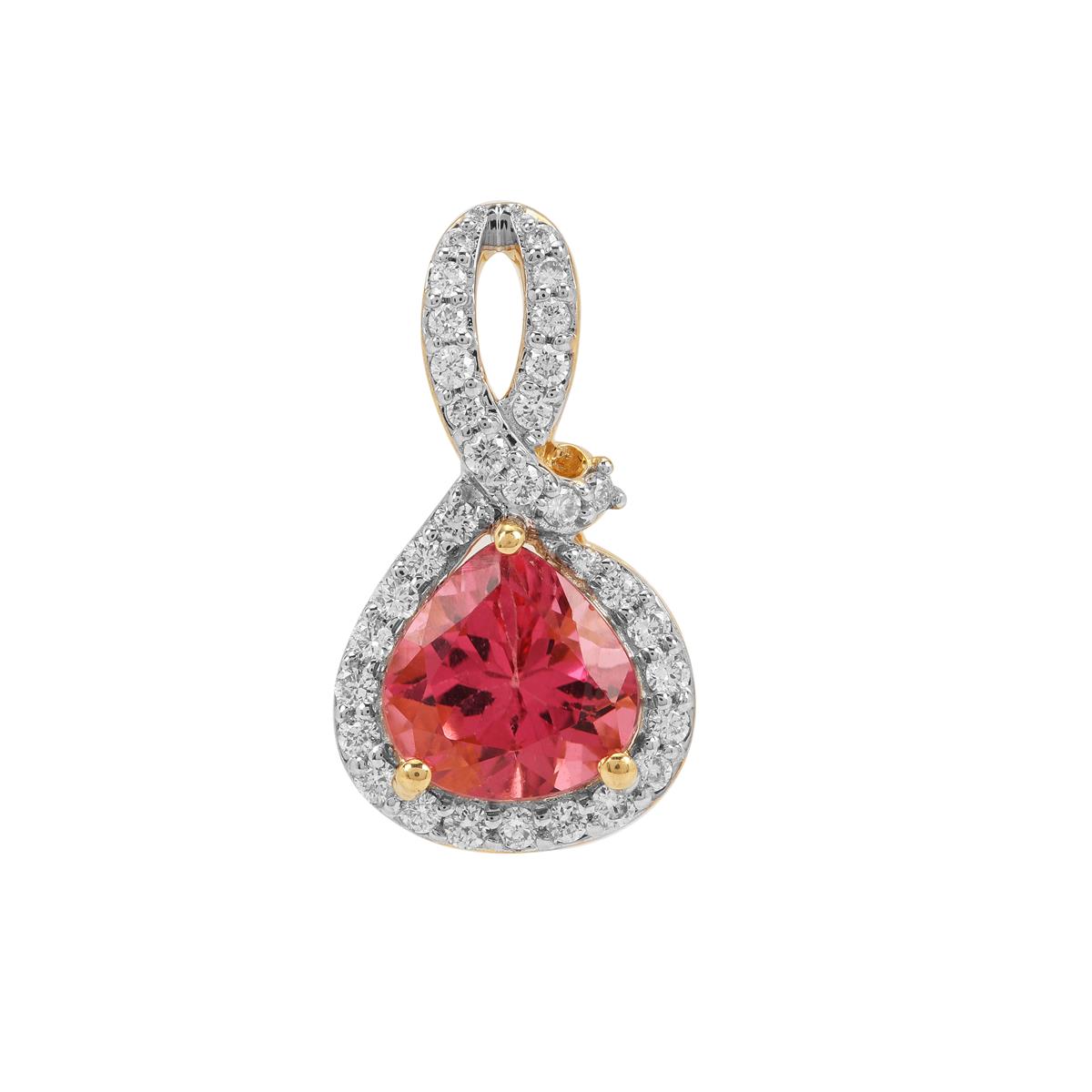 Congo Pink Tourmaline Pendant with Diamond in 18K Gold 1.40cts | Gemporia