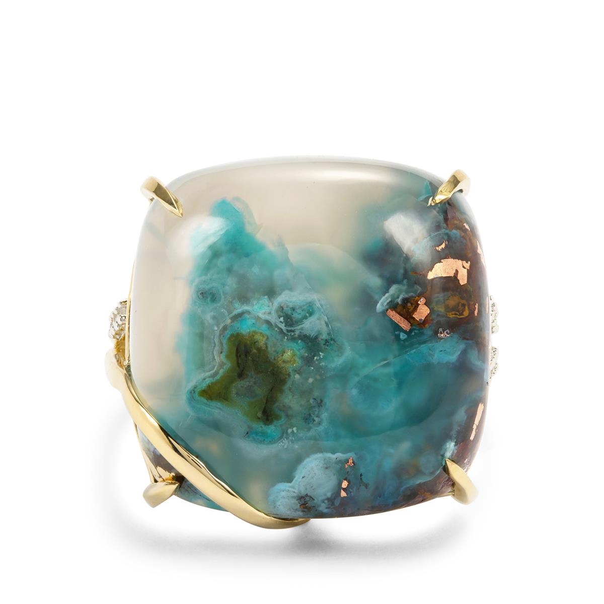 Blue Aquadite Ring with Diamond in 9K Gold 32cts | Gemporia