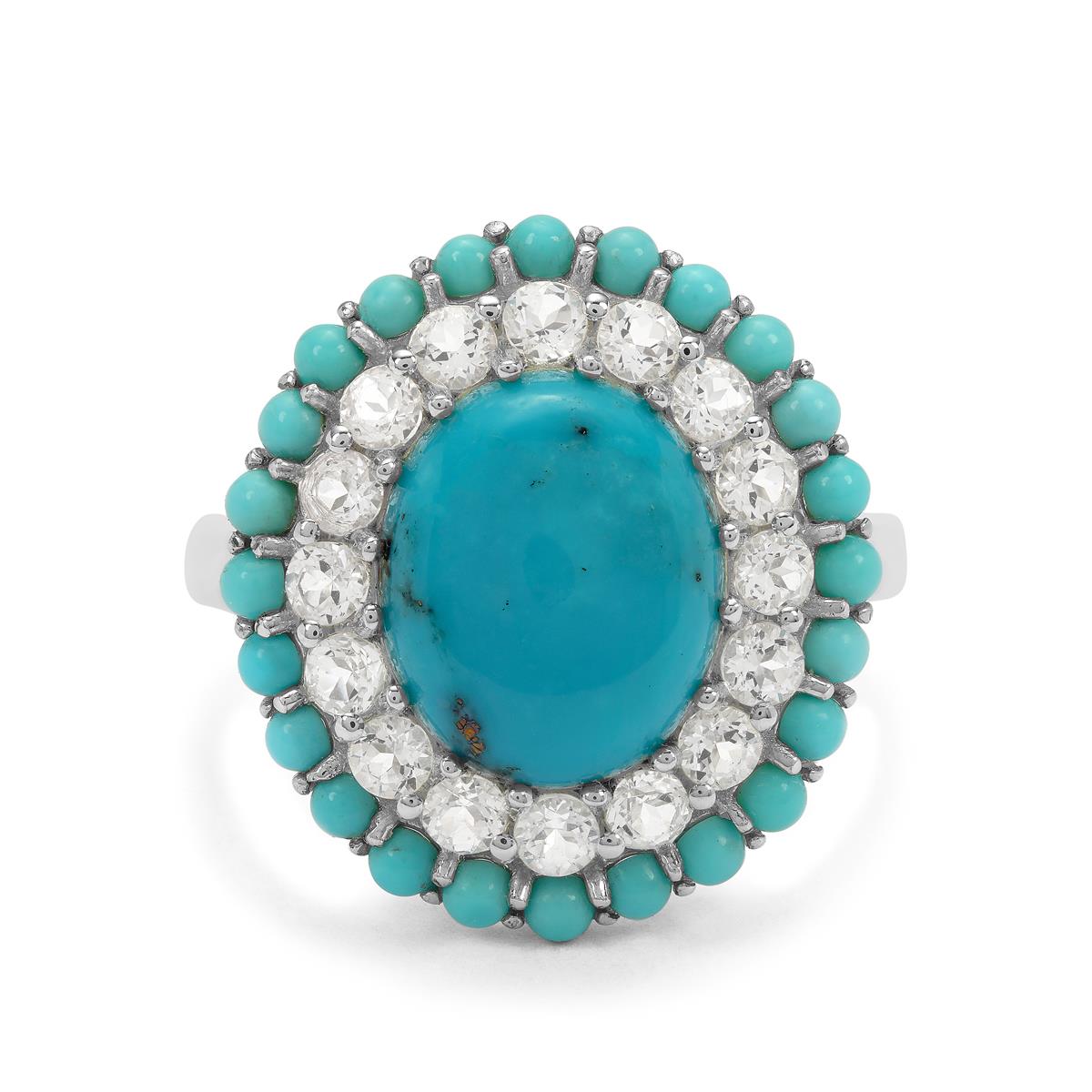 ARMENIAN, Sleeping Beauty Turquoise Ring with White Topaz in Sterling ...