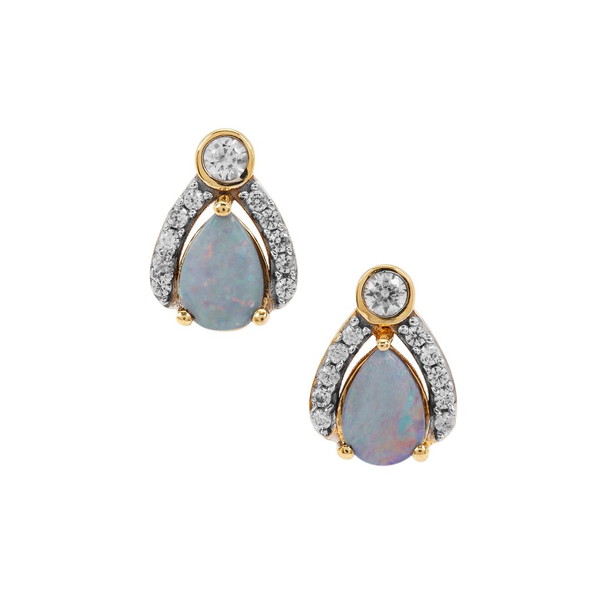 Crystal Opal On Ironstone And White Zircon 9k Gold Earrings Atgw 1 60cts