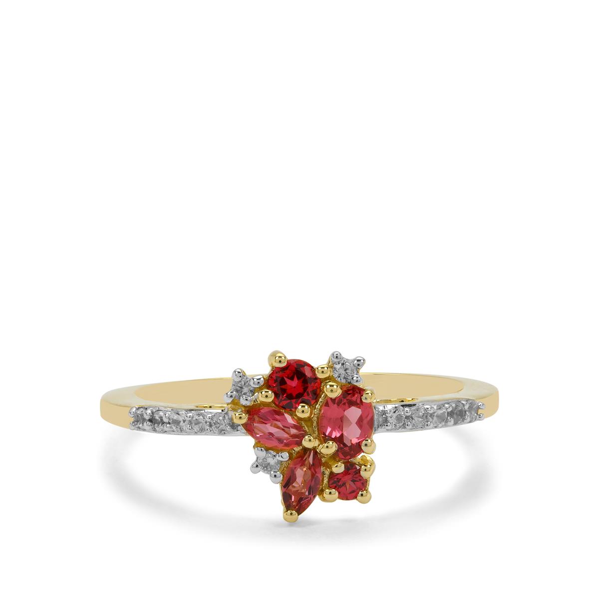 Burmese Padparadscha Colour Spinel Ring with White Zircon in 9K Gold 0 ...