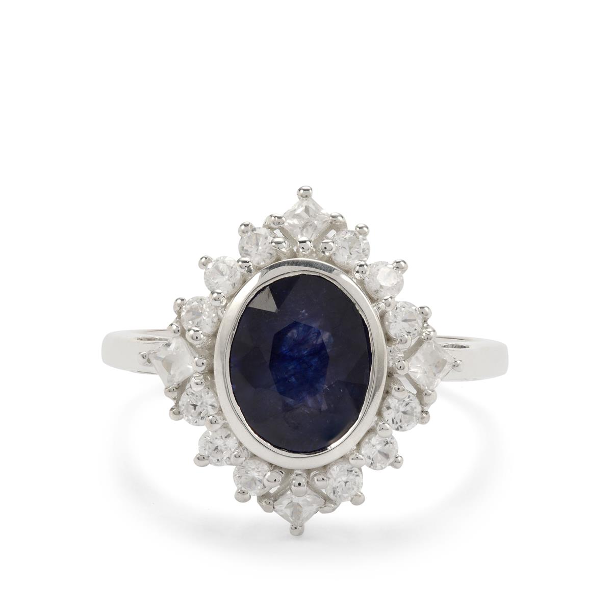 Diego Suarez Blue Sapphire Ring with White Zircon in Sterling Silver 3 ...