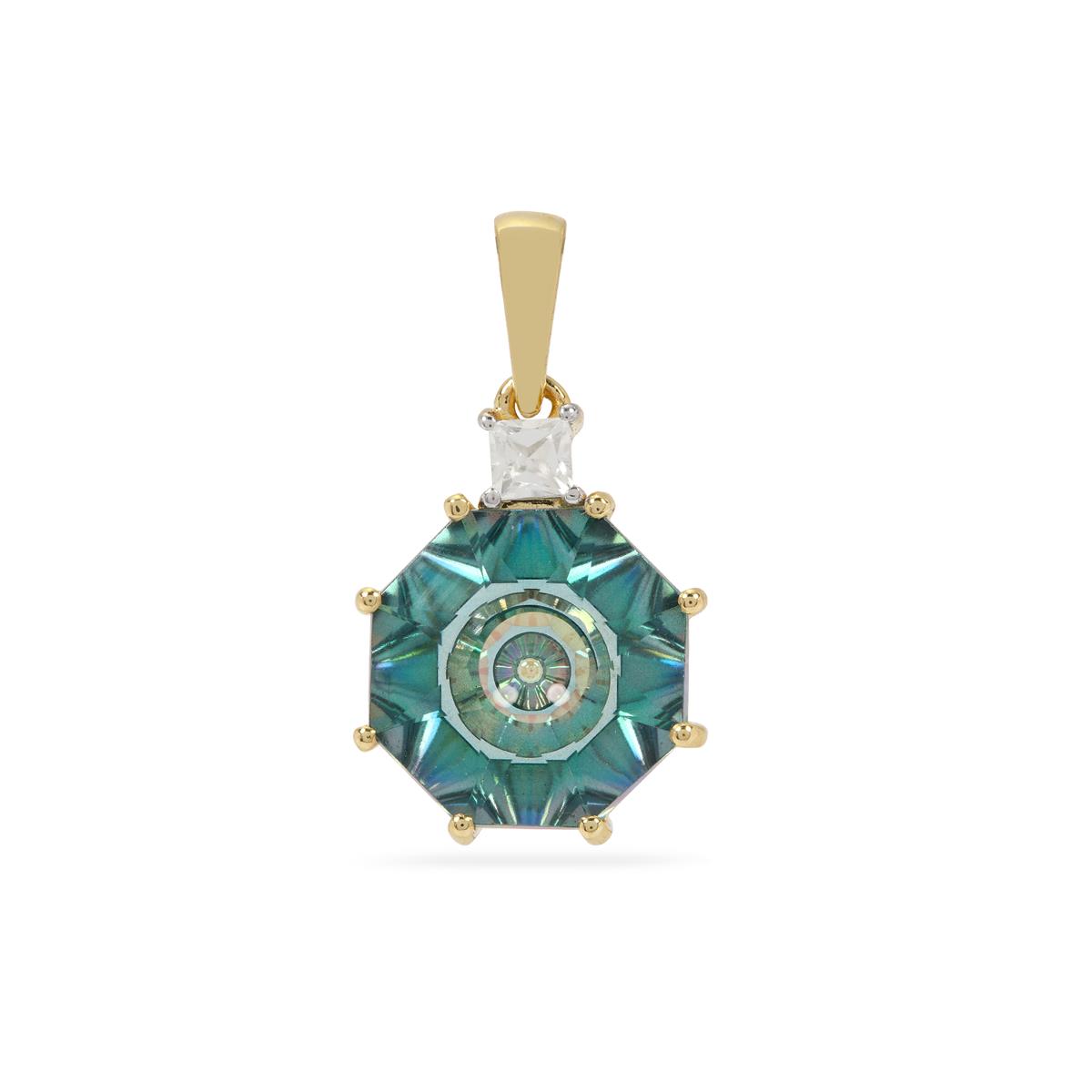 Lehrer Quasar Cut Oceanic Topaz Pendant with White Zircon in 9K Gold 6 ...