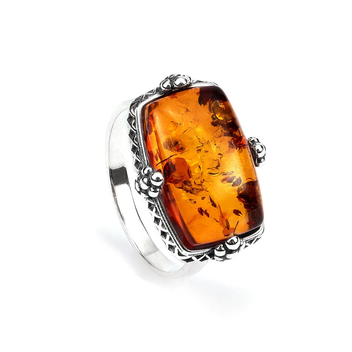 Baltic Cognac Amber Ring in Sterling Silver (15x10mm) | Gemporia