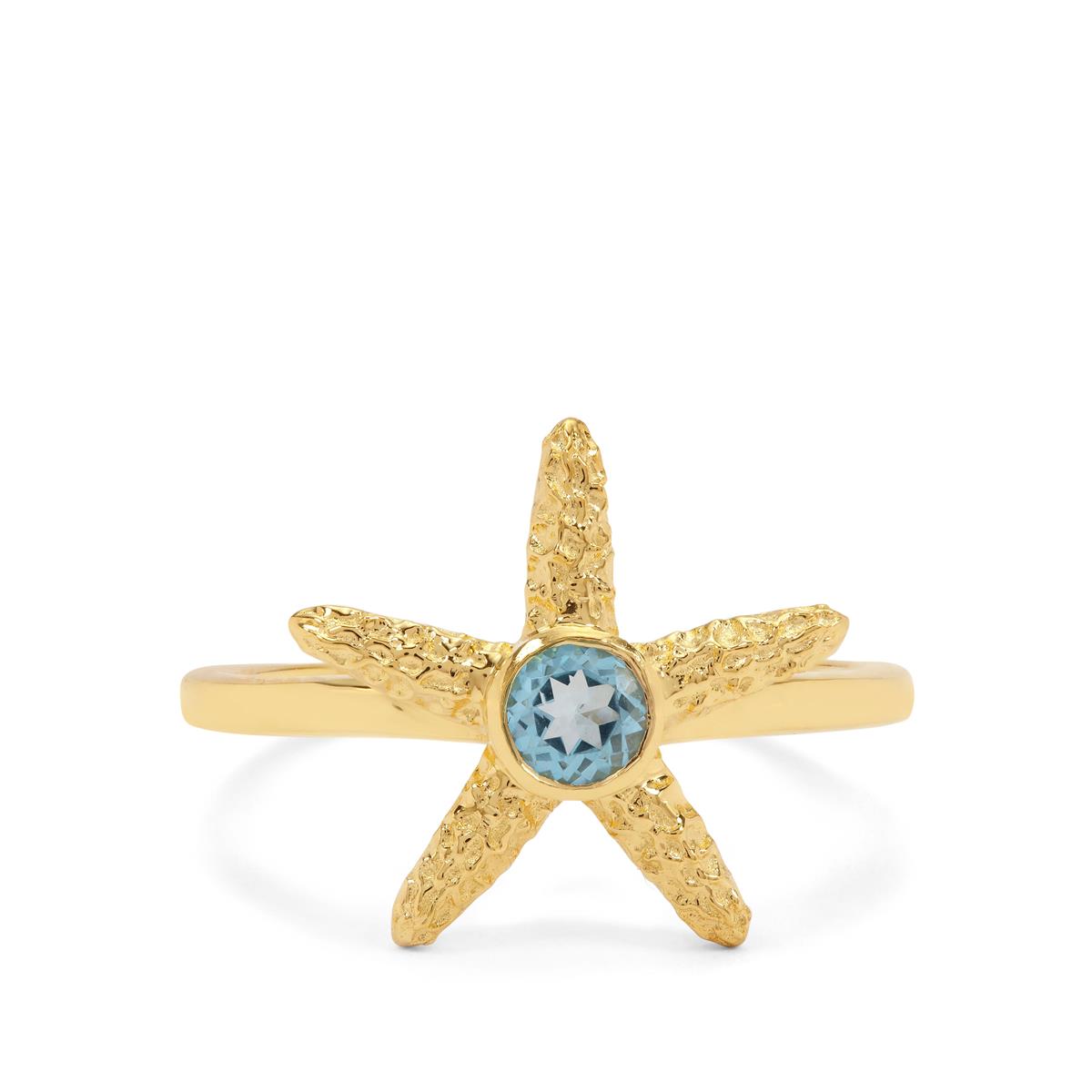 Swiss Blue Topaz Starfish Ring in Gold Plated Sterling Silver 0.30cts ...