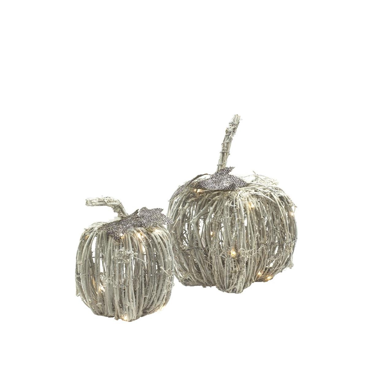 White Glitter Lightup Rattan Pumpkin Set of 2 | Gemporia