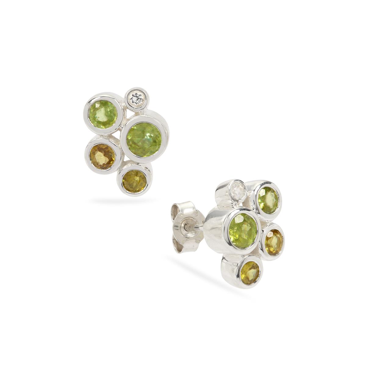 Ambilobe Sphene Earrings with White Zircon in Sterling Silver 2cts ...