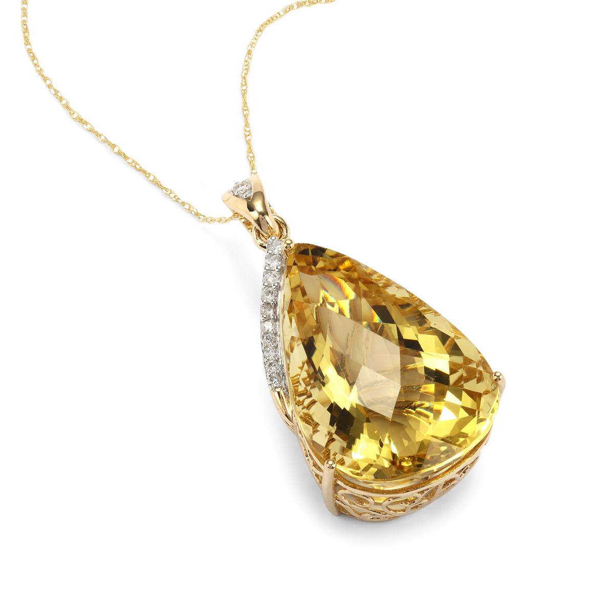 Golden Beryl Pendant Necklace with Diamond in 18K Gold 35.68cts | Gemporia