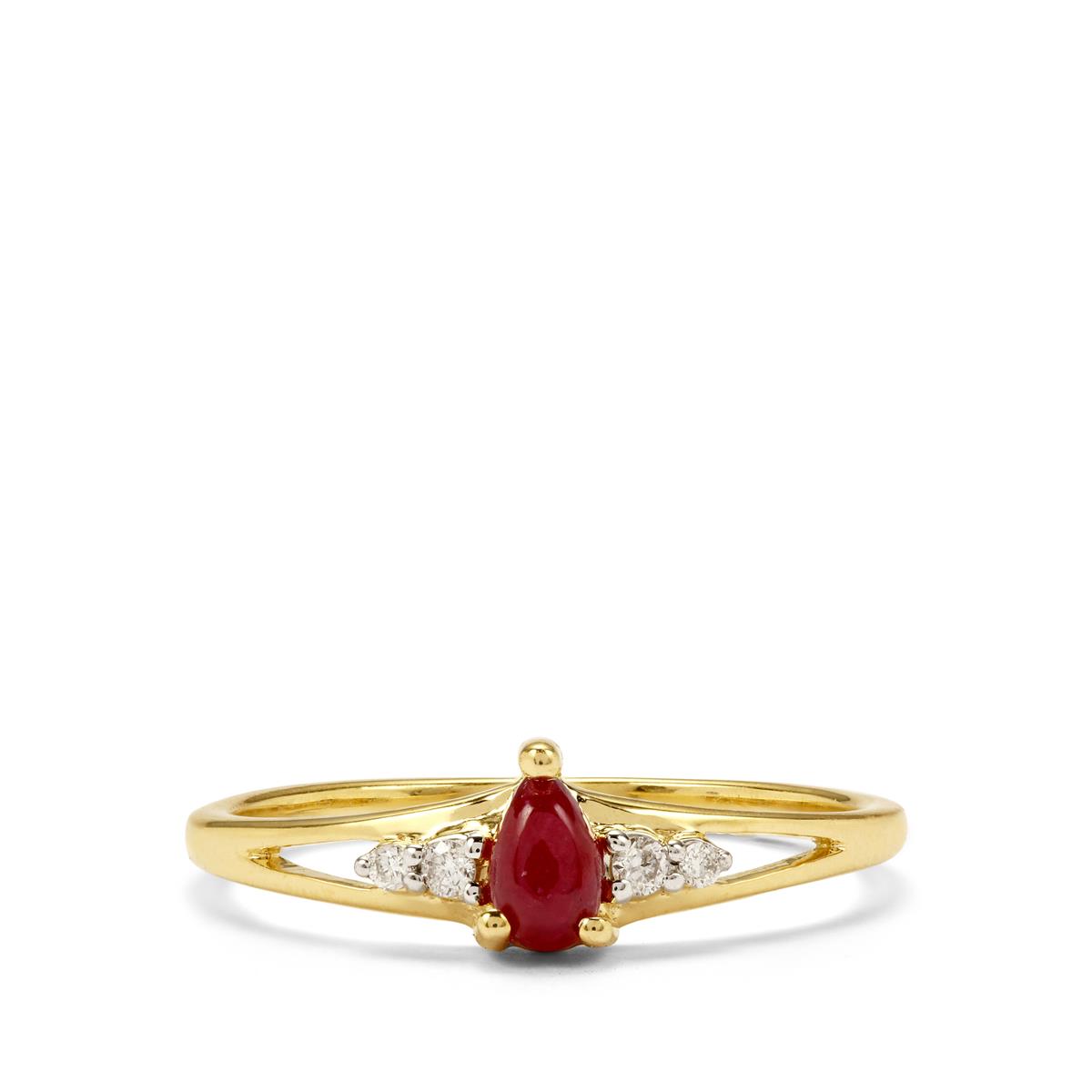 Greenland Ruby Ring with Canadian Diamond in 9K Gold 0.40cts | Gemporia
