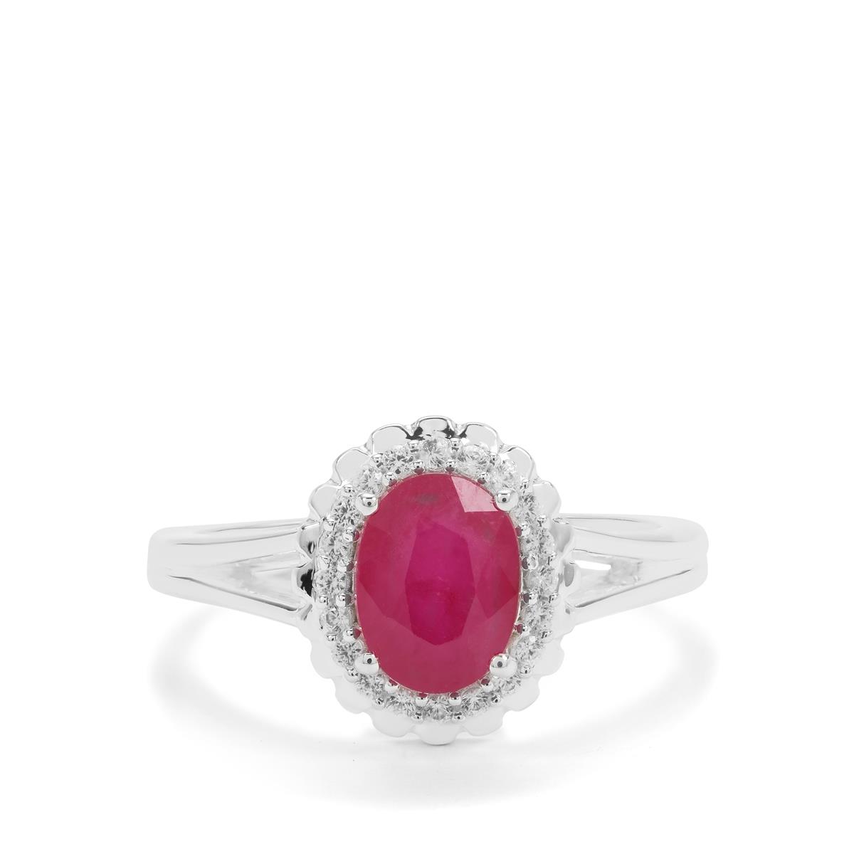 Kenyan Ruby Ring with White Zircon in Sterling Silver 1.85cts | Gemporia