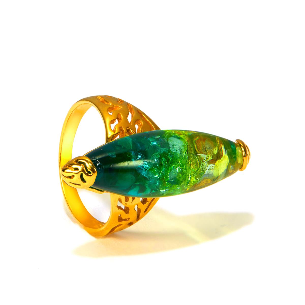 Baltic Ocean Blue Amber Ring in Gold Tone Sterling Silver (28x9mm ...