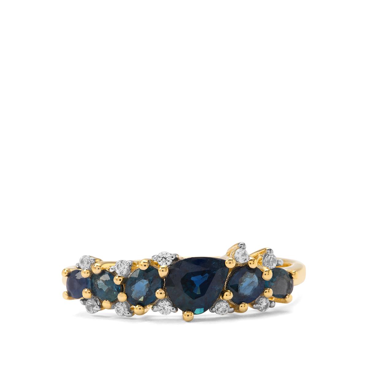 Nigerian Blue Sapphire Ring With White Zircon in 9K Gold 1.30cts | Gemporia