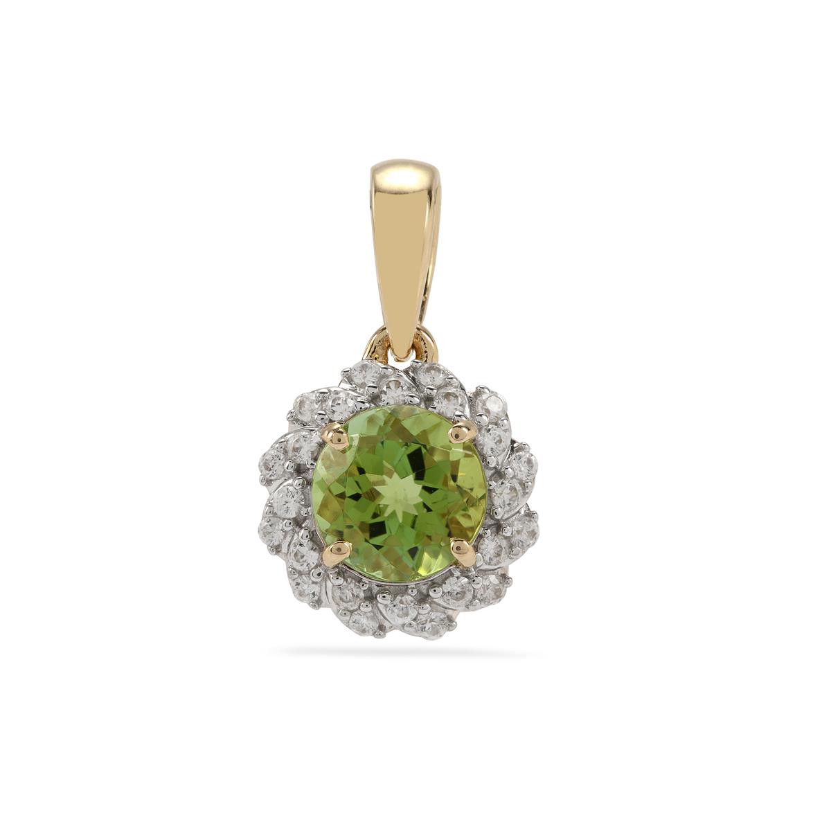 Pederneira Verdelite Pendant with White Zircon in 9K Gold 1cts | Gemporia