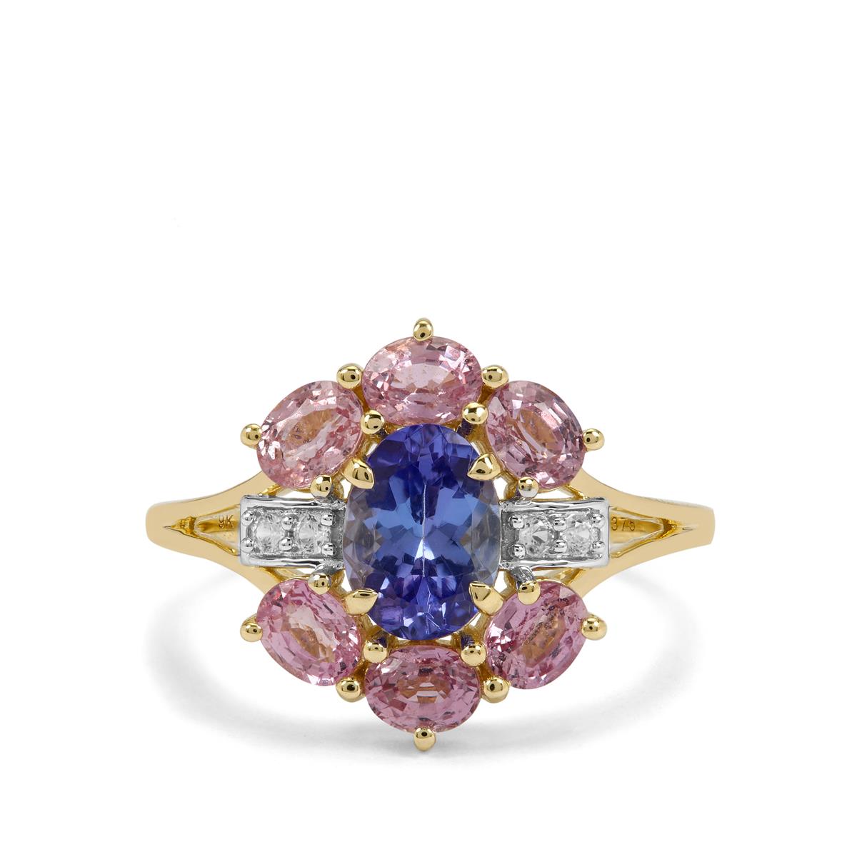 Tanzanite, Pink Sapphire Ring with White Zircon in 9K Gold 2.50cts ...