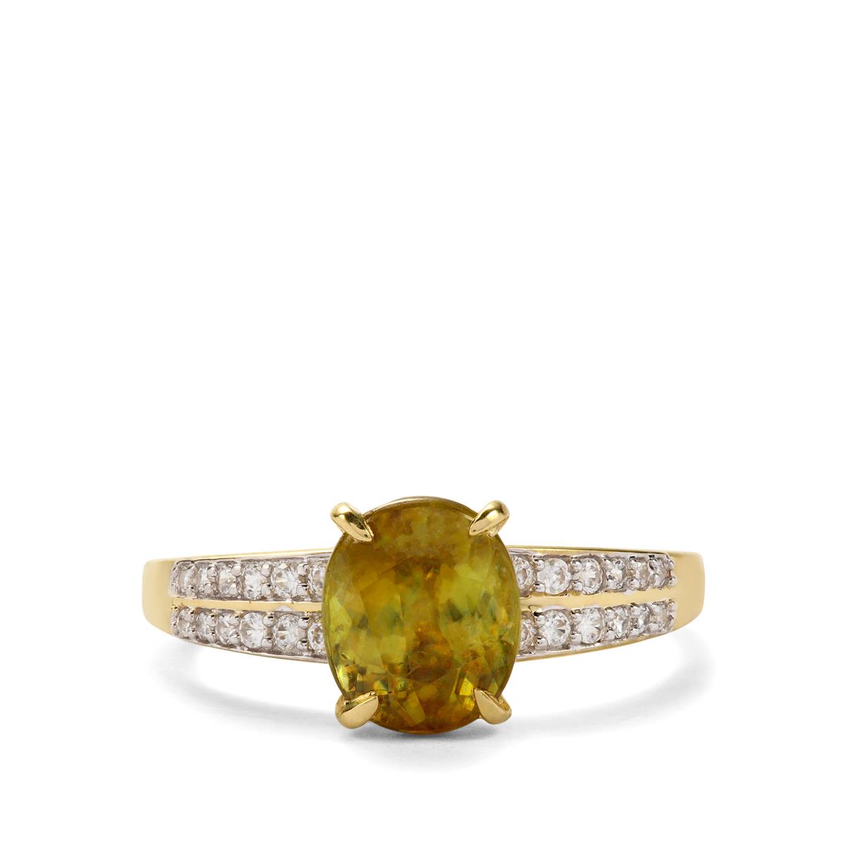 Ambilobe Sphene Ring with White Zircon in 9K Gold 2.30cts | Gemporia