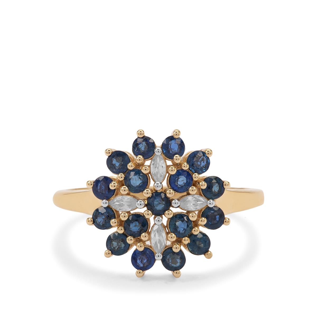 Natural Nigerian Blue Sapphire Ring with White Zircon in 9K Gold 1 ...
